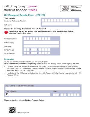 Fillable Online Student Finance Wales 2021/2022 UK Passport Details Form. UK Passport Details ...