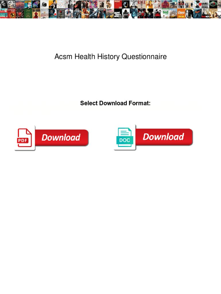Fillable Online Acsm Health History Questionnaire. Acsm Health History ...