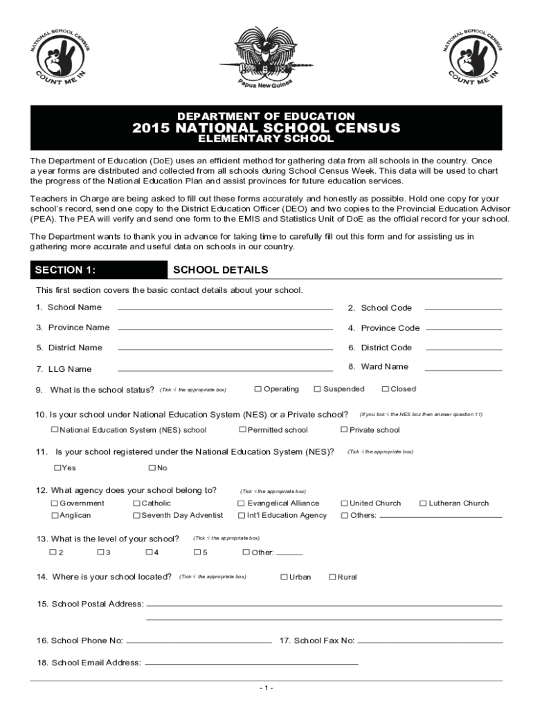 2015 National School Census Form - Blank Fillable Template | Fill Out ...