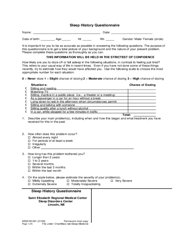 Fillable Online Sleep History Questionnaire. Sleep History ...
