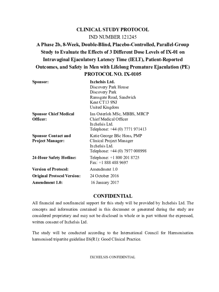 Fillable Online CLINICAL STUDY PROTOCOL IND NUMBER 121245 A Phase 2b, 8 ...