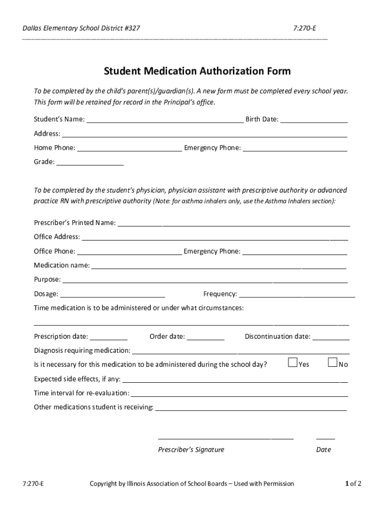 Fillable Online PDF Student Medication Authorization Form - Dallas City ...
