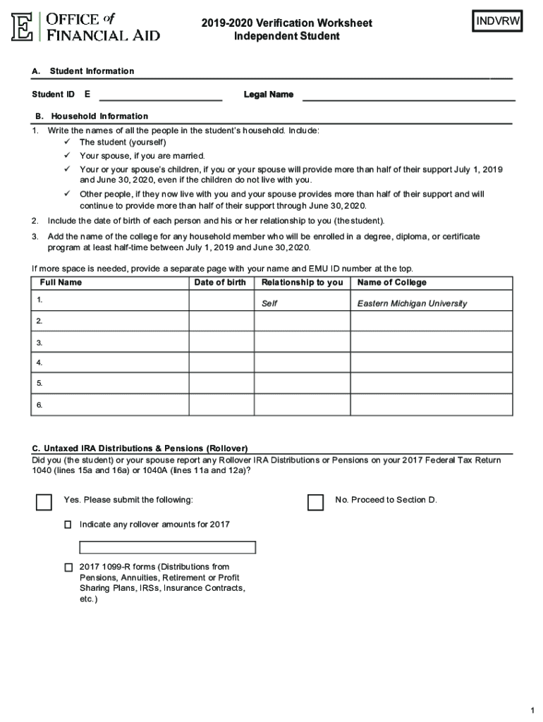 Fillable Online INDEPENDENT STUDENT VERIFICATION WORKSHEET - AWS Fax ...