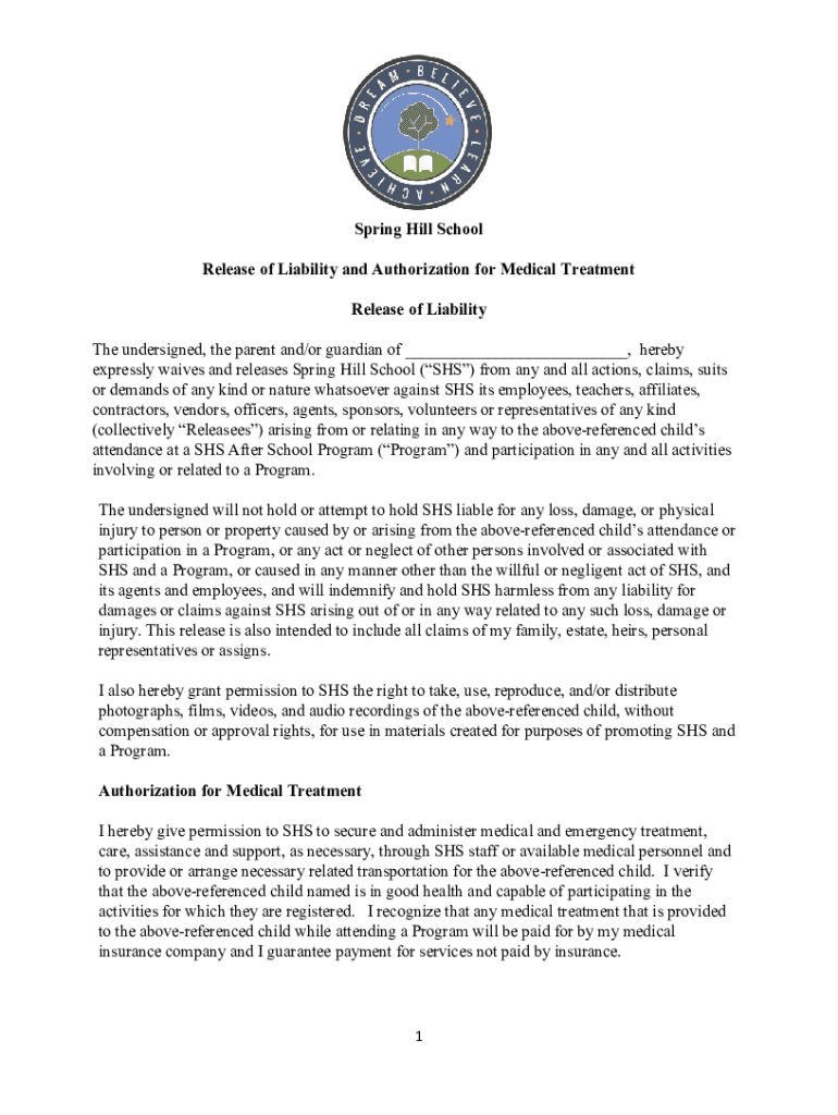 Fillable Online After School Program Release Form Fax Email Print ...