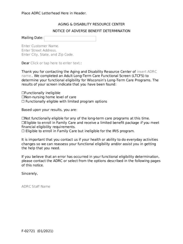 Notice of Adverse Benefit Determination. Notice of Adverse Benefit ...