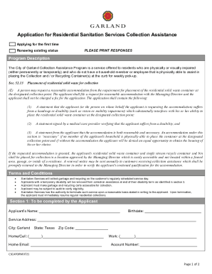 Fillable Online Application for Residential Sanitation Services ...