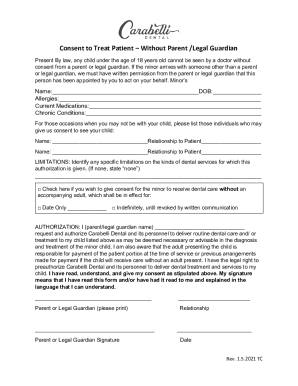 Fillable Online Consent to Treat Minor Patient - pfpdocs.com Fax Email Print - pdfFiller