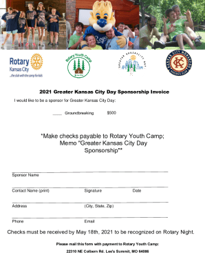 Fillable Online Sponsorship Invoice - Rotary Youth Camp Fax Email Print ...