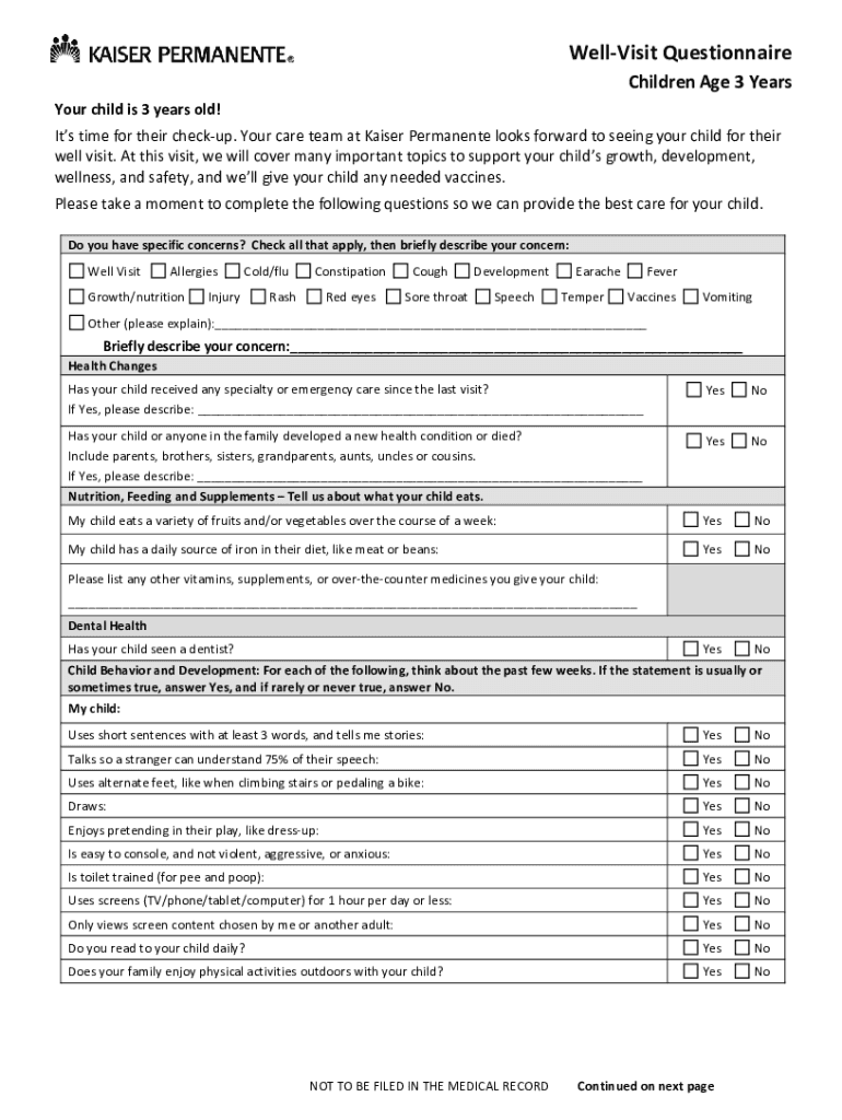 Fillable Online Well-Visit Questionnaire. Questionnaire to help your ...