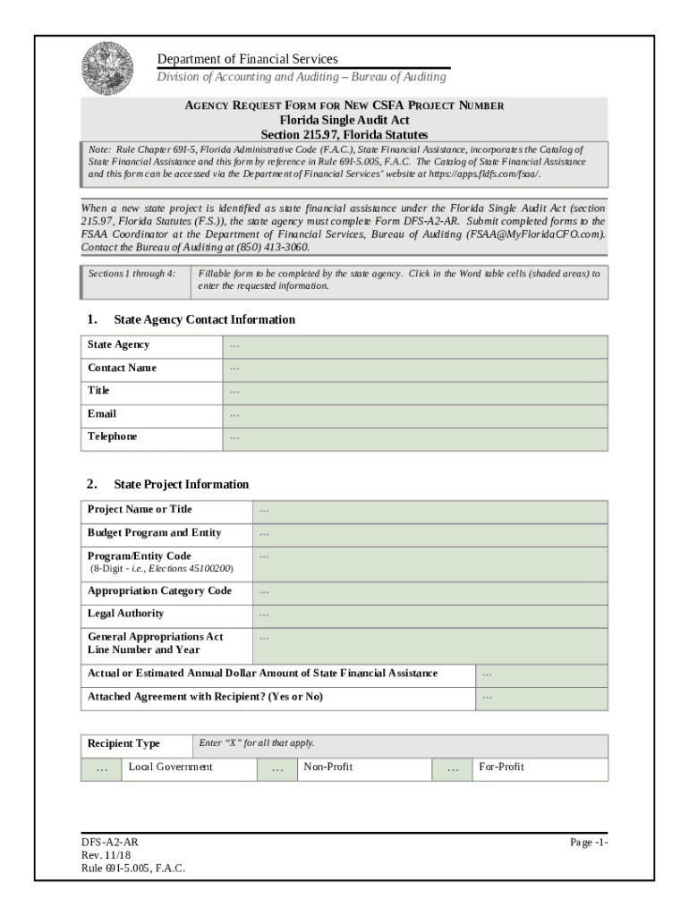 FSAA . Request for New CSFA Project Number Doc Template | pdfFiller