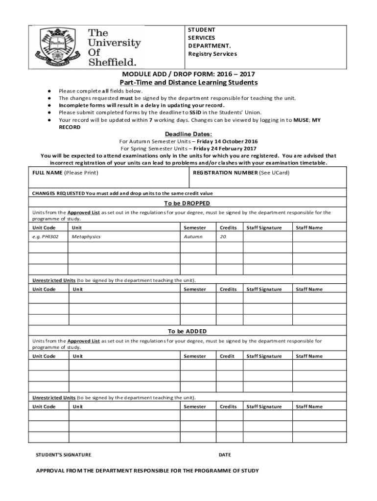 Fillable Online PDF Student Schedule Change Request Form (Add/Drop form ...