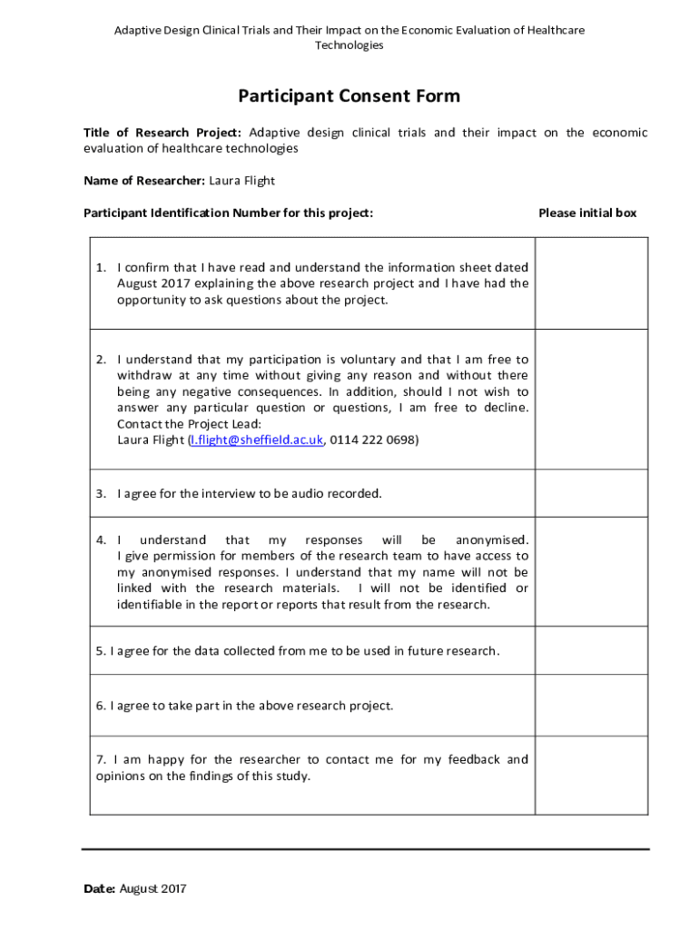 Fillable Online Participant Consent Form - University of Sheffield Fax ...