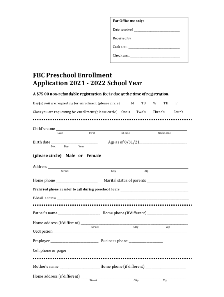 Fillable Online Weekday Education - First Baptist Church - Clanton, AL ...