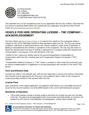 Fillable Online VEHICLE FOR HIRE OPERATING LICENSE TNC COMPANY ... Fax ...