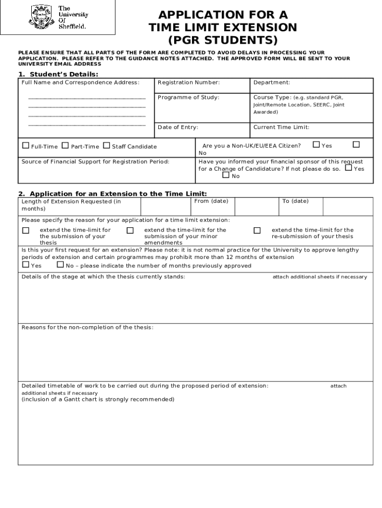 APPLICATION FOR A TIME LIMIT EXTENSION (PGR STUDENTS) Doc Template ...