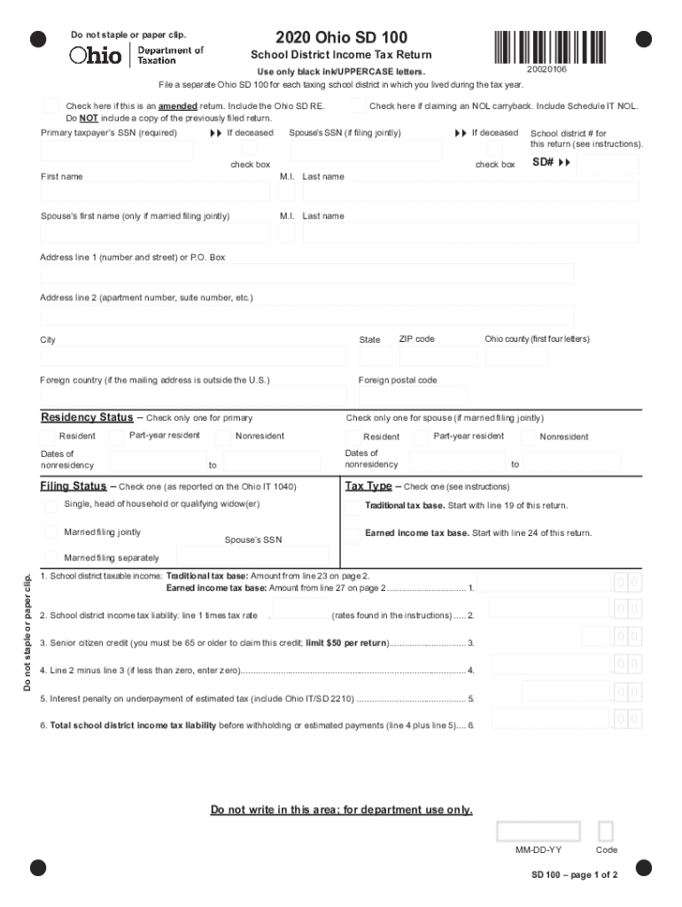 Fillable Online tax ohio Ohio Form Sd-100 Instructions - eSmart Tax Fax ...