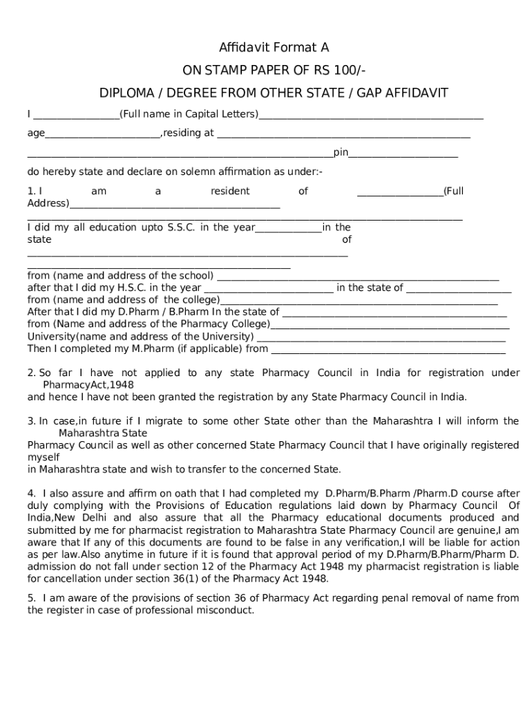 Affidavit for Other State Diploma Degree and Gap (1) Doc Template ...