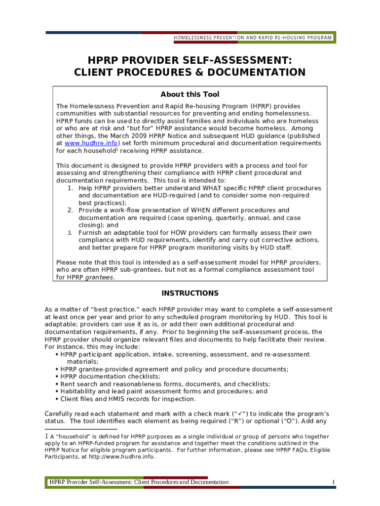HPRP Provider Self-Assessment - Client Procedures and Documentation Doc ...