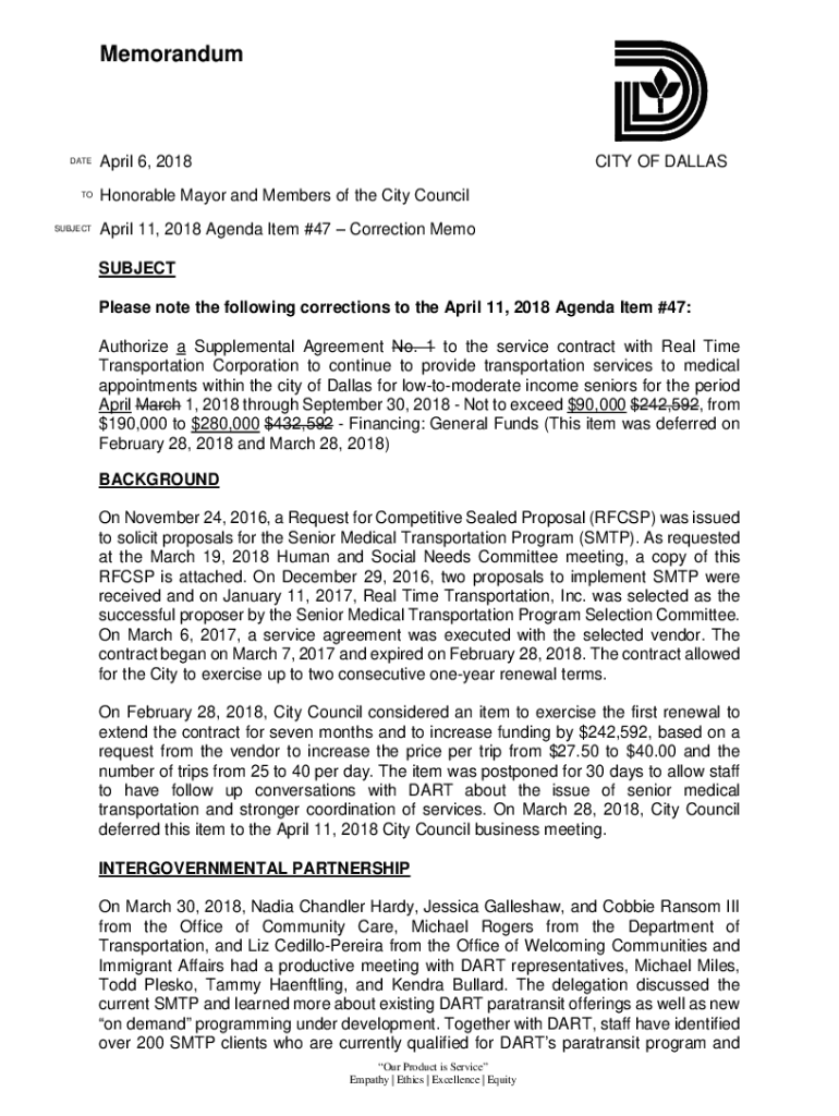 Fillable Online FY19 Council Memos - Welcome to the City of Dallas ...