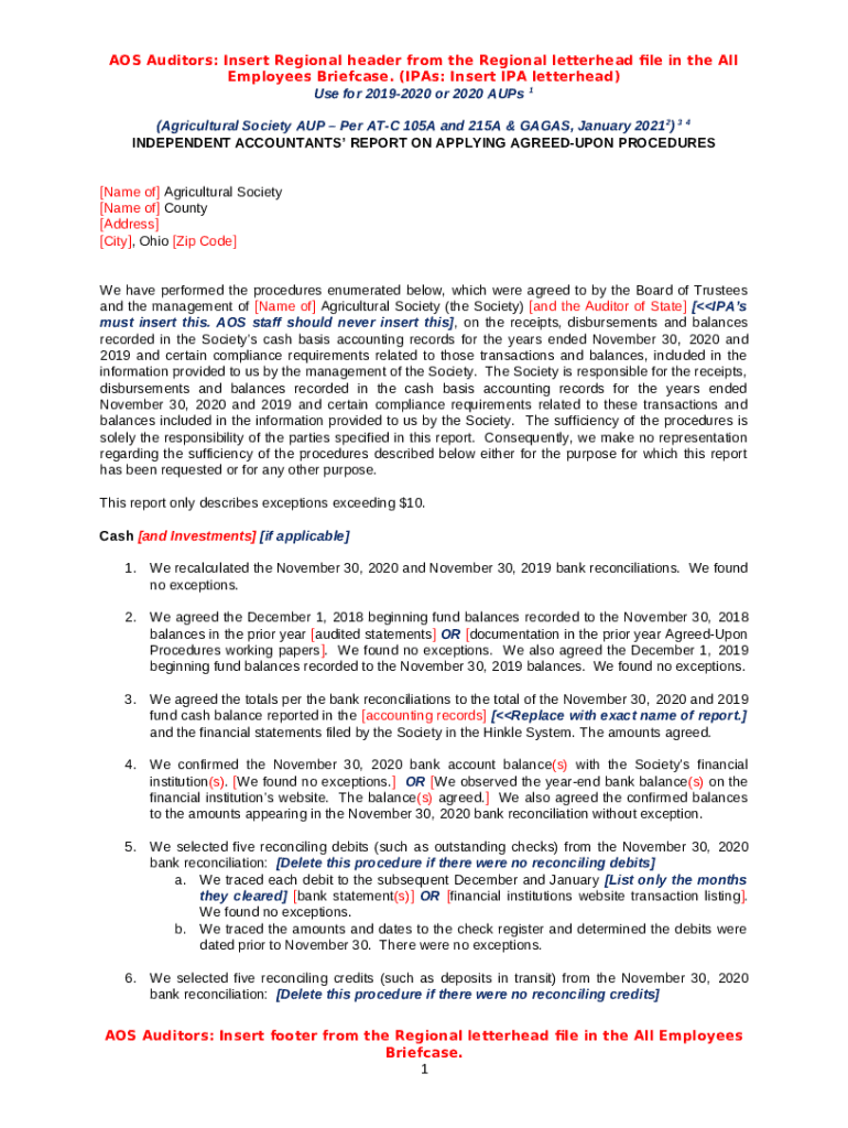 (Agricultural Society AUP - Per AT-C 105A and 215A & GAGAS, January ...