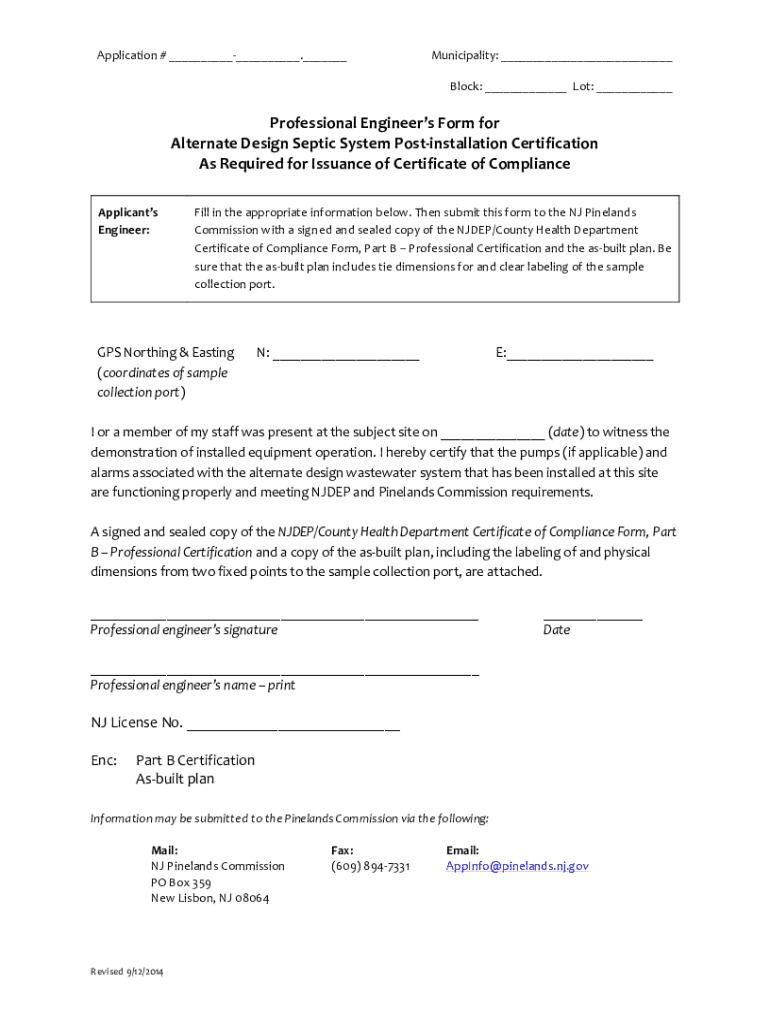 Fillable Online Professional Engineers Form for Alternate Design Septic ... Fax Email Print ...