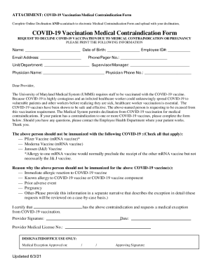Fillable Online COVID-19 Vaccination Medical Exemption Form - umms.org ...