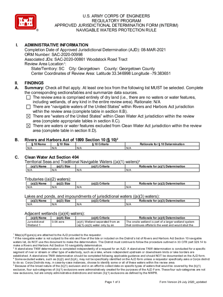Fillable Online Approved Jurisdictional Determination ... - United ...