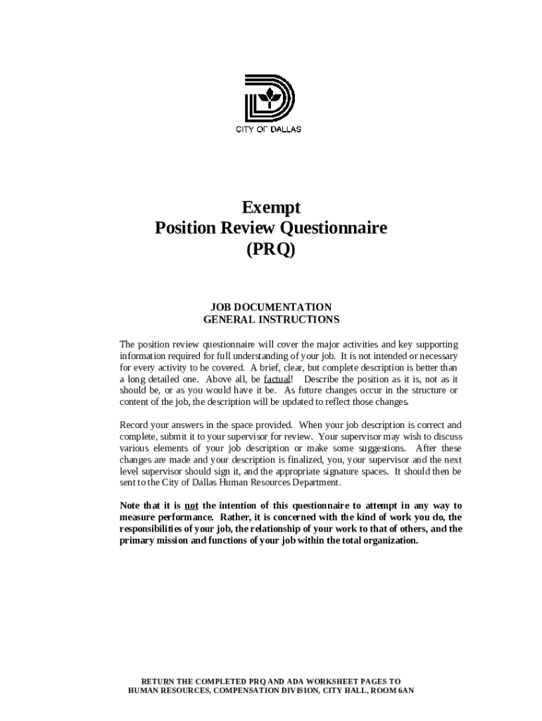 Position Review Questionnaire Doc Template | pdfFiller