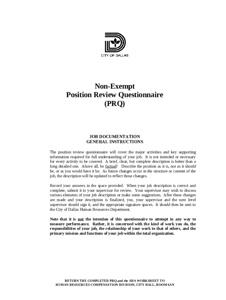 Non Exempt Position Review Questionnaire PRQ City Of Doc non-exempt-position-review-questionnaire-prq-city-of-doc