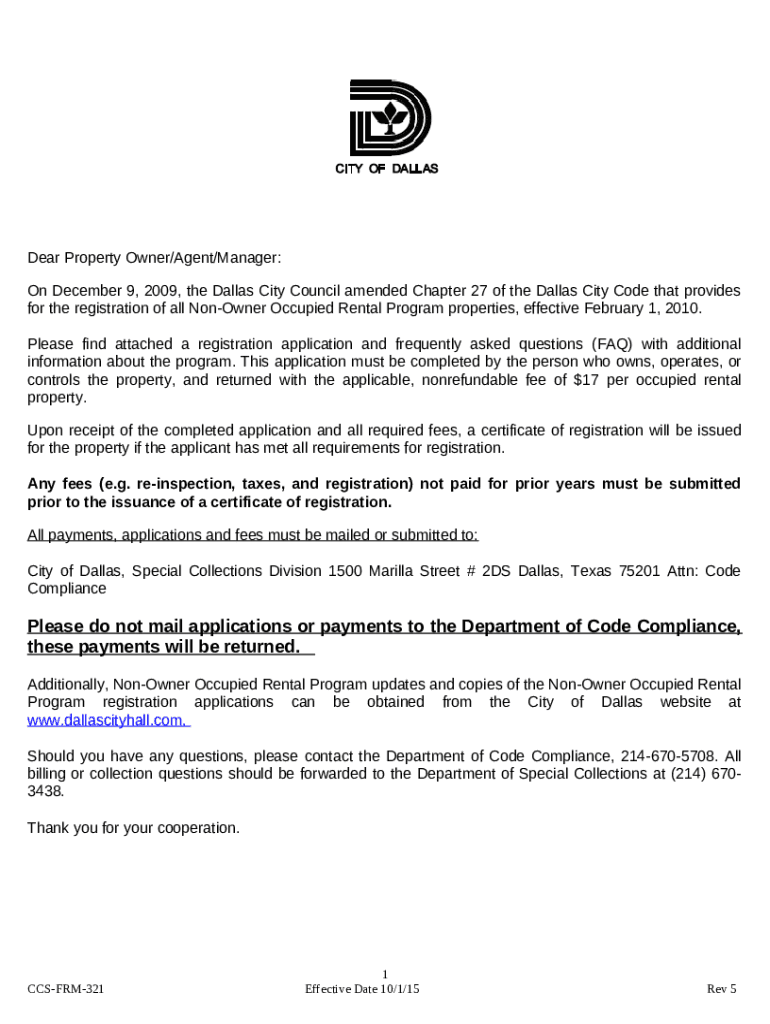 Non-Owner Occupied Rental Program Certificate of ... Doc Template ...