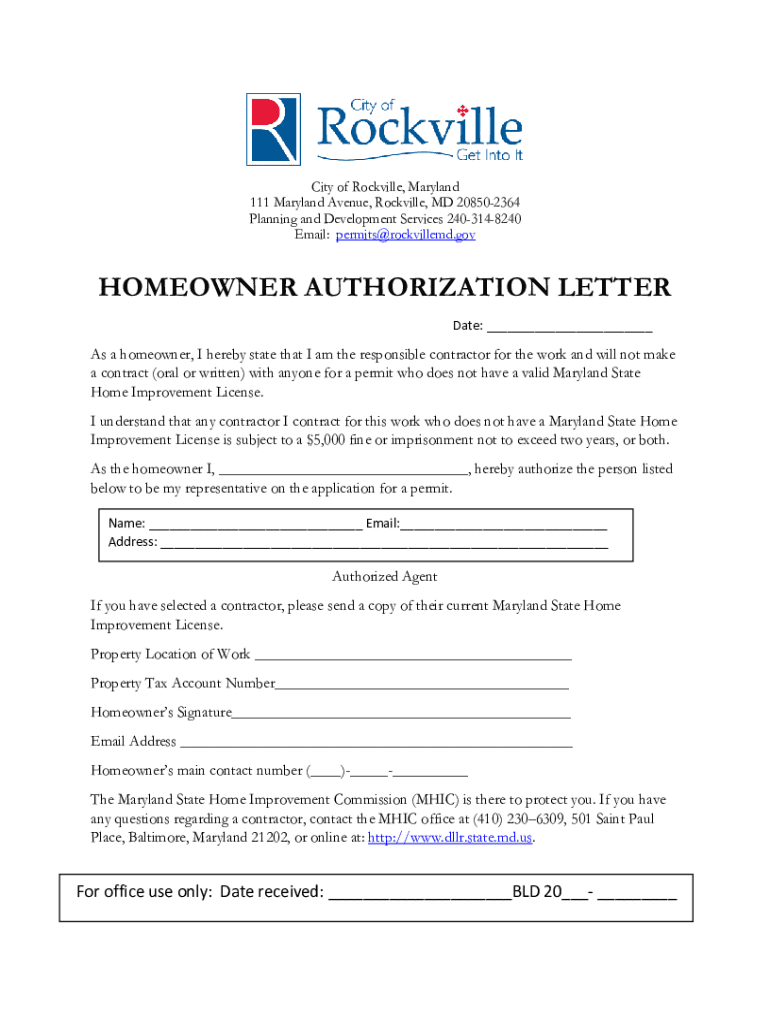 Fillable Online HOMEOWNER AUTHORIZATION LETTER Fax Email Print - pdfFiller