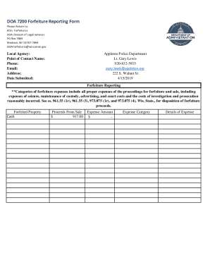 Fillable Online DOA-7200 ACT 211 Forfeiture Reporting Form 17CV000383 ...