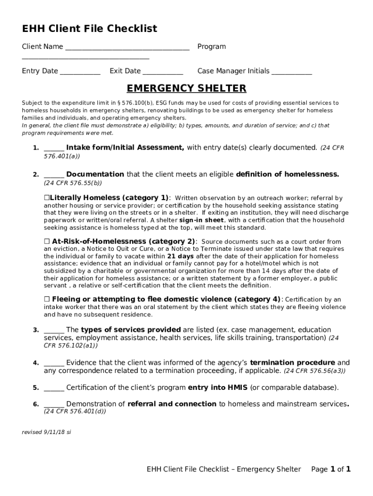 EHH Client File Checklist Doc Template | pdfFiller