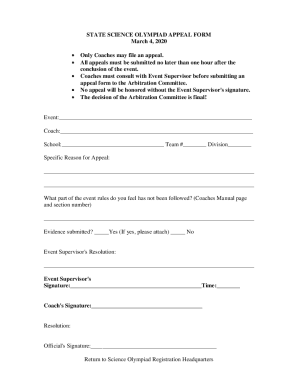 Fillable Online STATE SCIENCE OLYMPIAD APPEAL FORM Fax Email Print ...