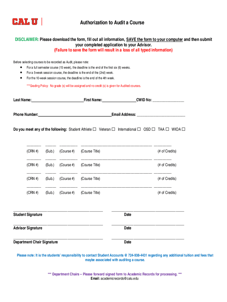 Fillable Online Authorization to Audit a Course Fax Email Print - pdfFiller