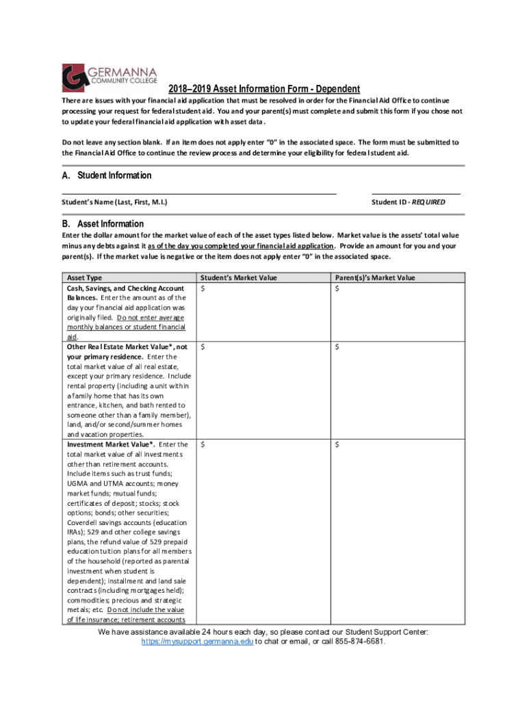 Fillable Online 2018 2019 Dependent Household Size Verification Form ...