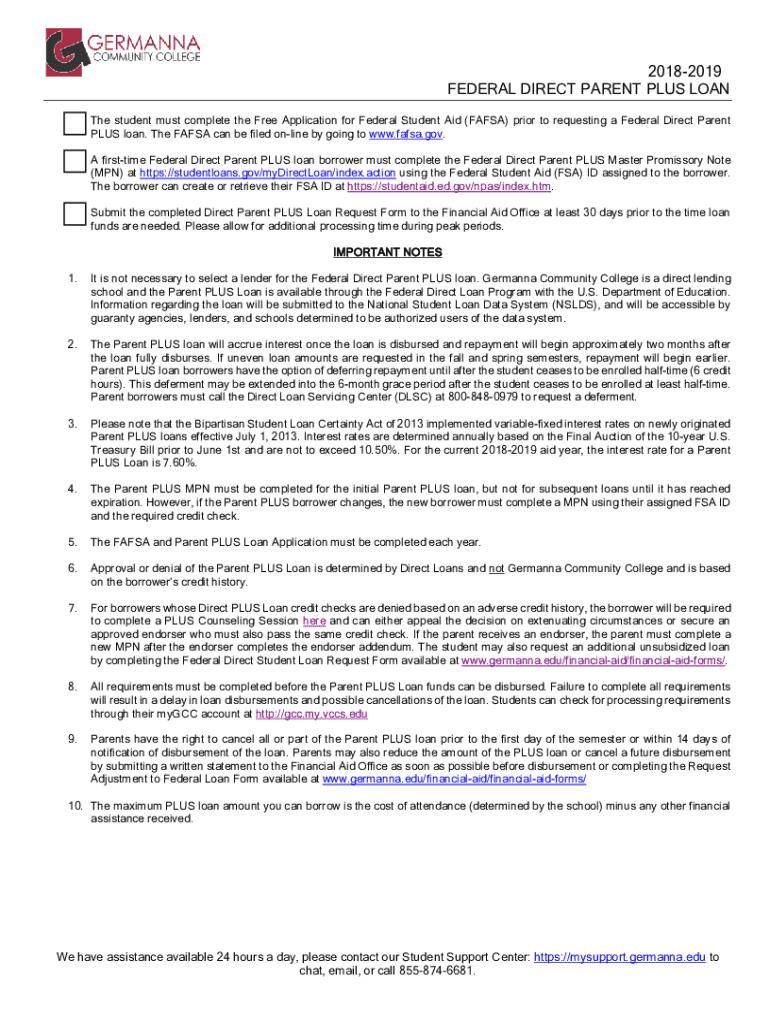 Fillable Online 2018 2019 FEDERAL DIRECT PARENT PLUS LOAN APPLICATION ... Fax Email Print ...