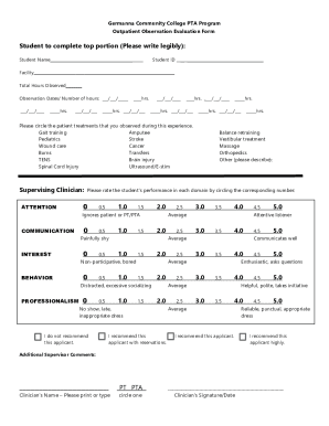 Fillable Online PTA Observation Evaluation Form 2021 Fax Email Print ...