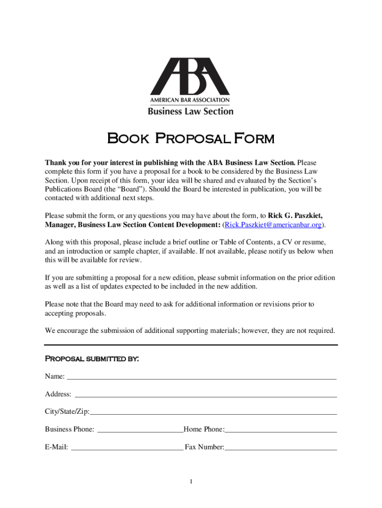Fillable Online How to Write a Book Proposal: Template ... - TCK ...
