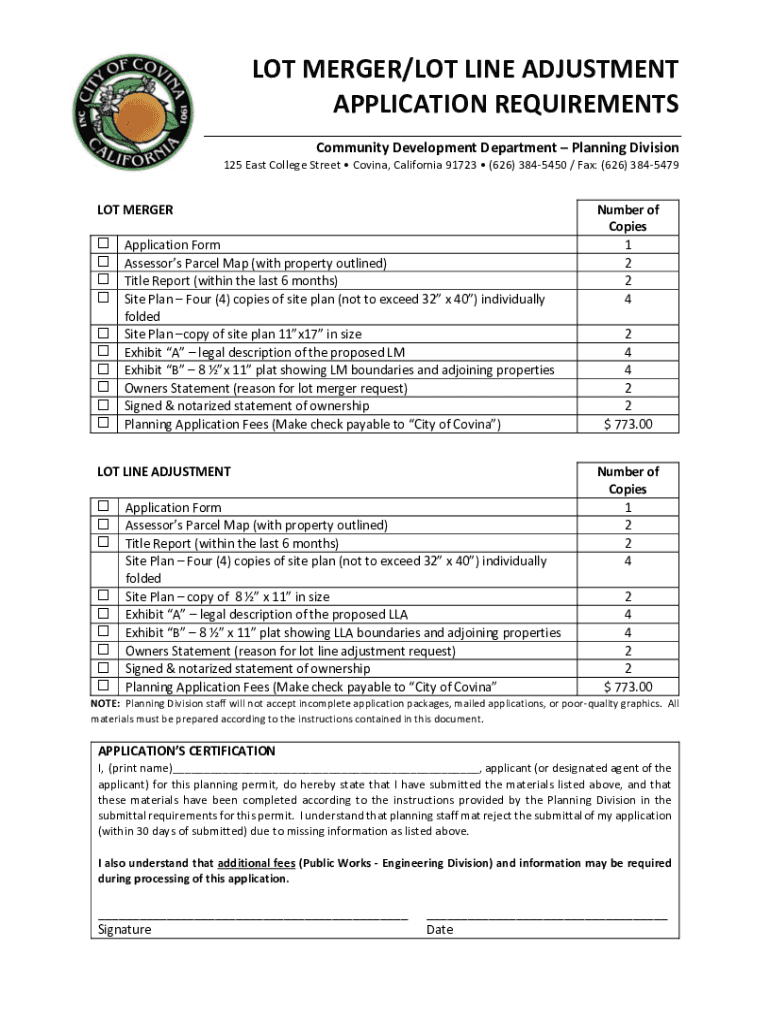 Fillable Online APPLICATION FOR LOT LINE ADJUSTMENT Explanation of ...