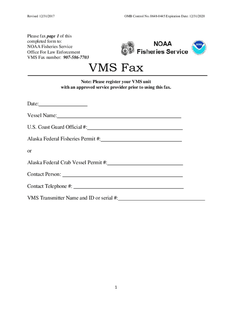 Fillable Online Vessel Monitoring System (VMS) Check-In Report Fax ...