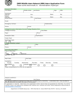 Fillable Online DWR Wildlife Intern Network (WIN) Intern Application ...