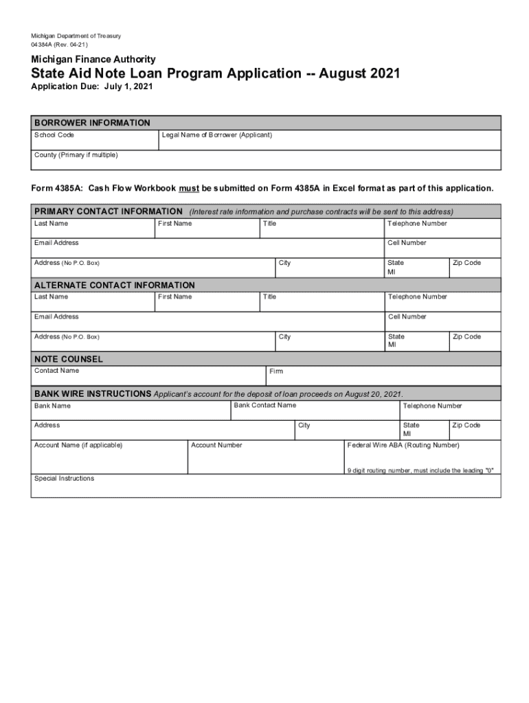 State Aid Note Application - Michigan Doc Template | pdfFiller