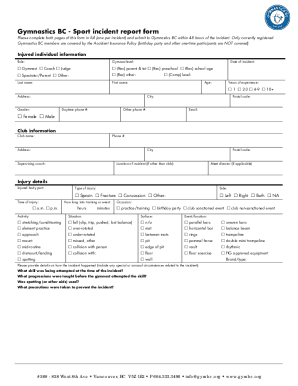 Fillable Online SPORT INJURY REPORT FORM - in progress - Gymnastics ...