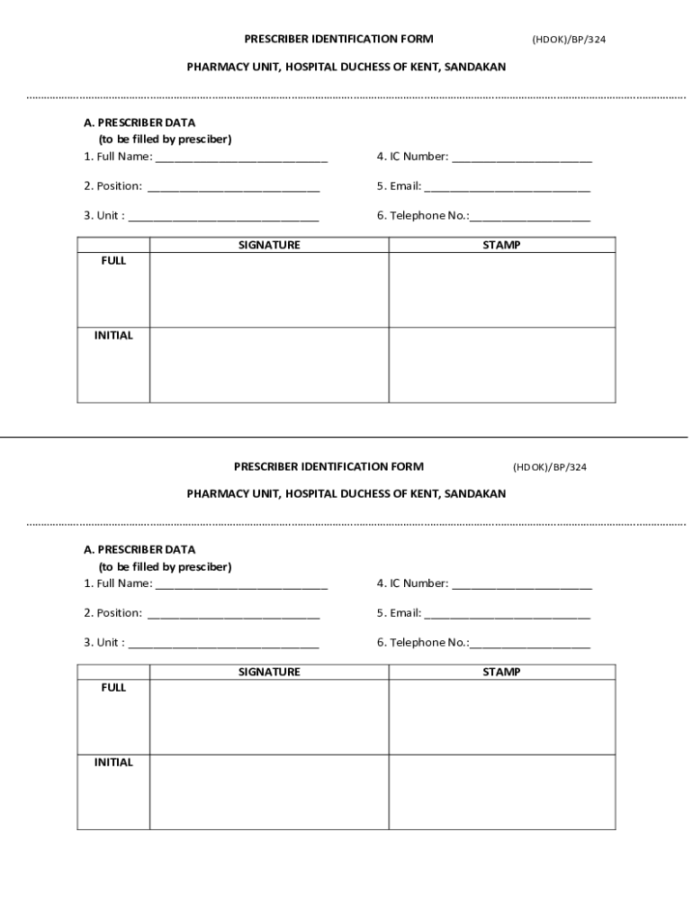 Fillable Online PRESCRIBER IDENTIFICATION FORM Fax Email Print - pdfFiller