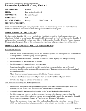 Fillable Online JOB DESCRIPTION POSITION TITLE: Program Specialist II ...