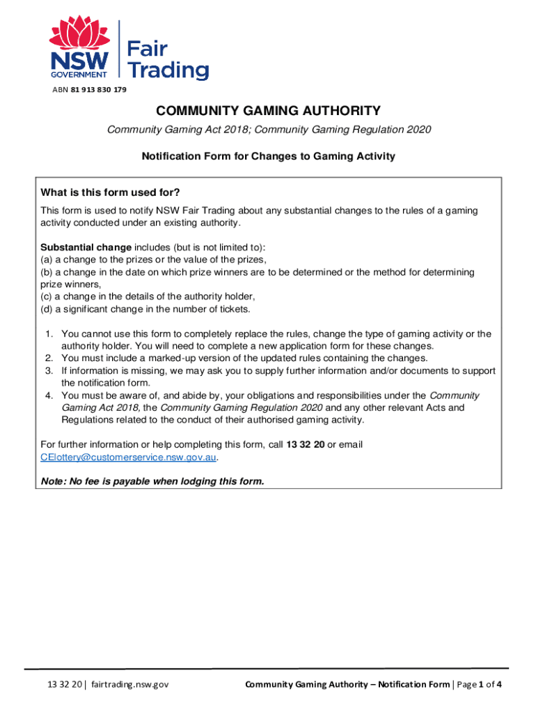 Fillable Online Community Gaming Notification of Changes to Gaming ...