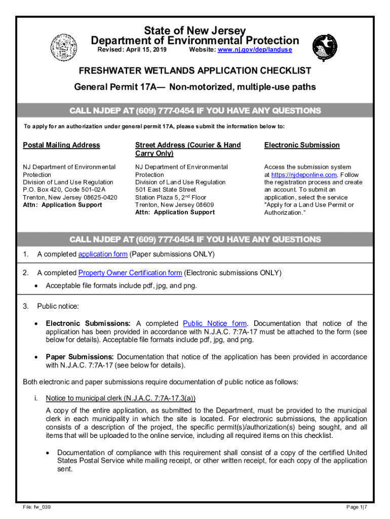 Fillable Online General Permit 17A Non-motorized, multiple-use paths ...