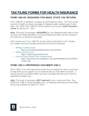 Fillable Online TAX FILING FORMS FOR HEALTH INSURANCE - Boston Fax ...