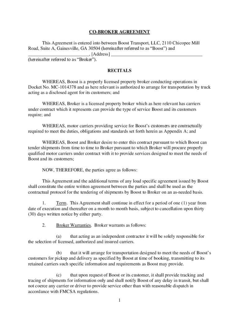 Fillable Online CO-BROKER AGREEMENT - MASTER Fax Email Print - pdfFiller
